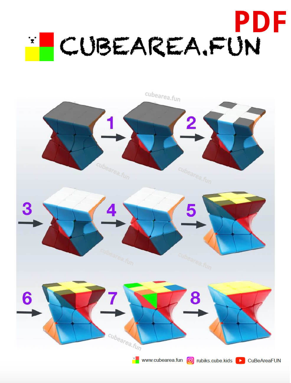 PDF Printable Scheme How to solve a Twisty cube 3x3 by Cubearea.fun – CuBeArea